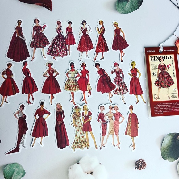 Office | Vintage Fashion Women Dressed In Red 195s Era 40 Stickers ...